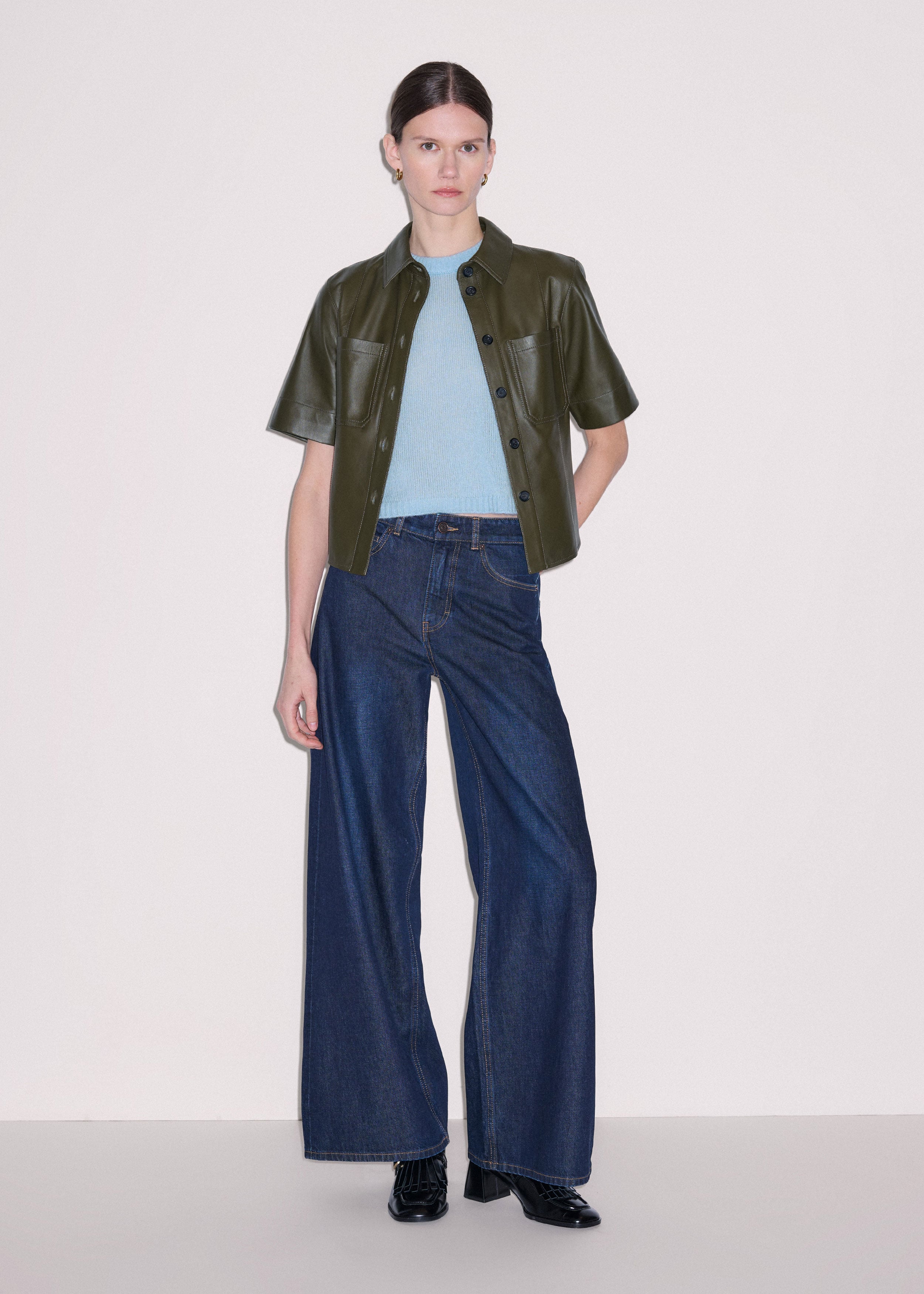 ME+EM Paneled Leather Utility Shirt